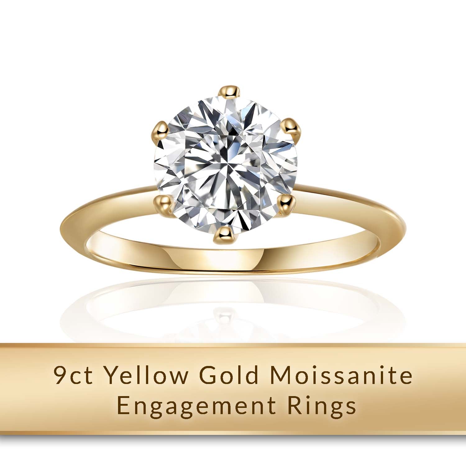 9ct Yellow Gold Moissanite Engagement Rings – Gems and Stuff